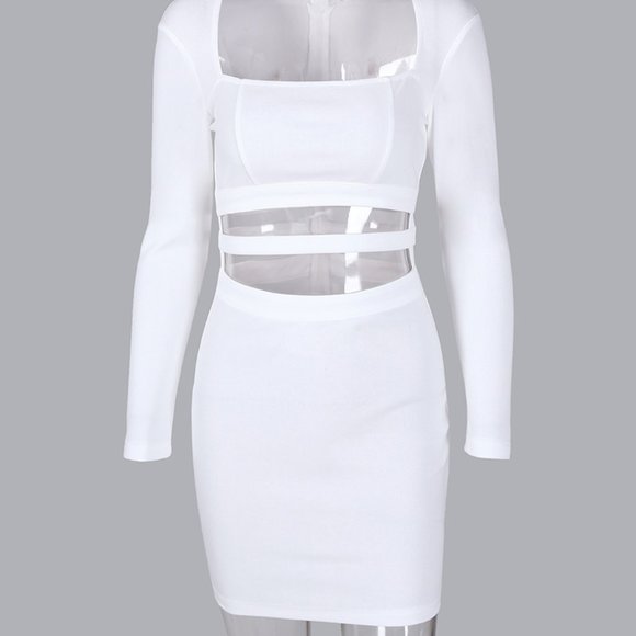 Monarch Fashion | Dresses | White Square Neck Cut Out Waist Mini Dress ...